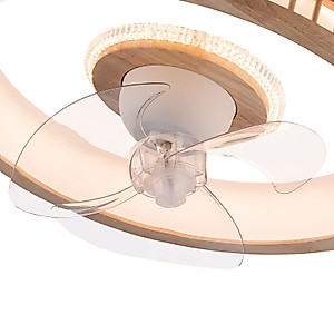 ONEPOINTPOINT Ceiling Fan with Lights 20 Inch Low Profile Flush Mount Round Wood Ceiling Light with Fan 3 Invisible Blades Remote 3 Color Dimming 6 Wind speeds for Bedroom Living Room Log Color