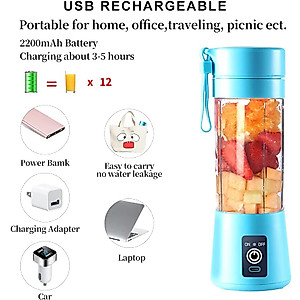 Portable Blender Mixer,Personal Juicer,Smoothies and Shakes Blender,HandCup Fruit Machine Blender 380 ML (Blue, Pink, Purple & Pink Color available) (Blue)