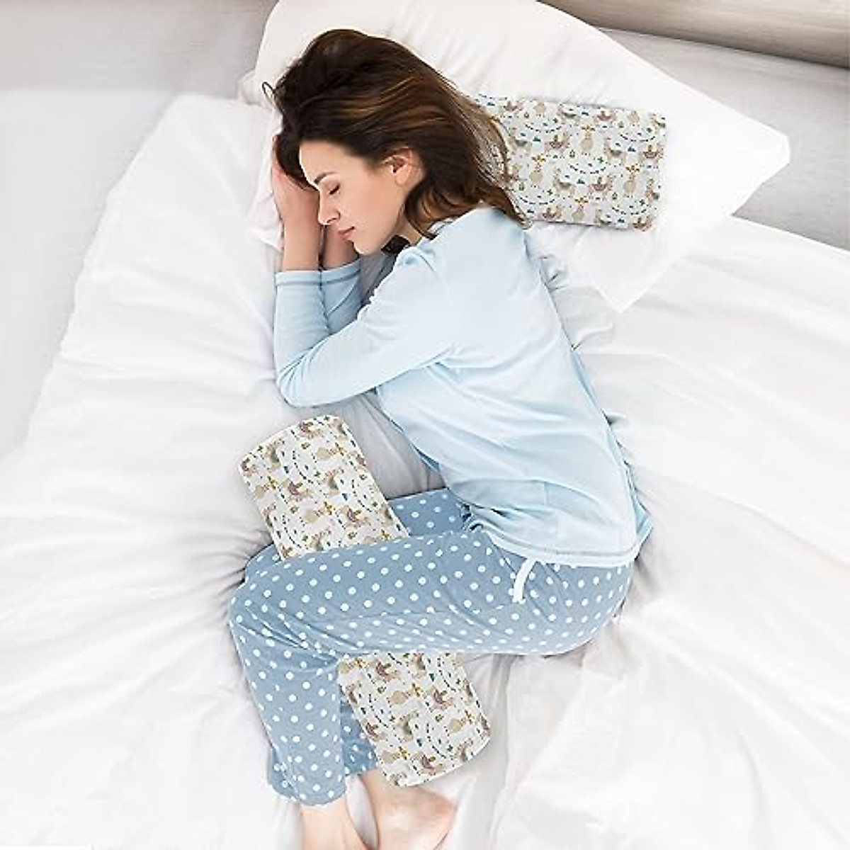 Vnurnrn Cute Llama Neck Support Pillow Round Neck Roll Bolster Cylinder Pillow Cervical Pillows Back Pillow for Leg Knee Back Head Support for Camp Study Work Men