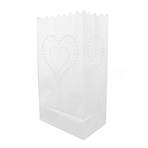CleverDelights White Luminary Bags - 50 Count - Heart of Hearts Design - Wedding Party Christmas Holiday Luminaria