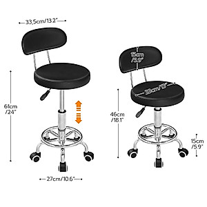 HOOBRO Height Adjustable Rolling Stool, 360° Rotating Drafting Chair, Multi-Purpose Office Desk Chair, Rolling Swivel Salon Stool Chair, for Barber Shop, Nail Salon, Office, Black SB01BY01
