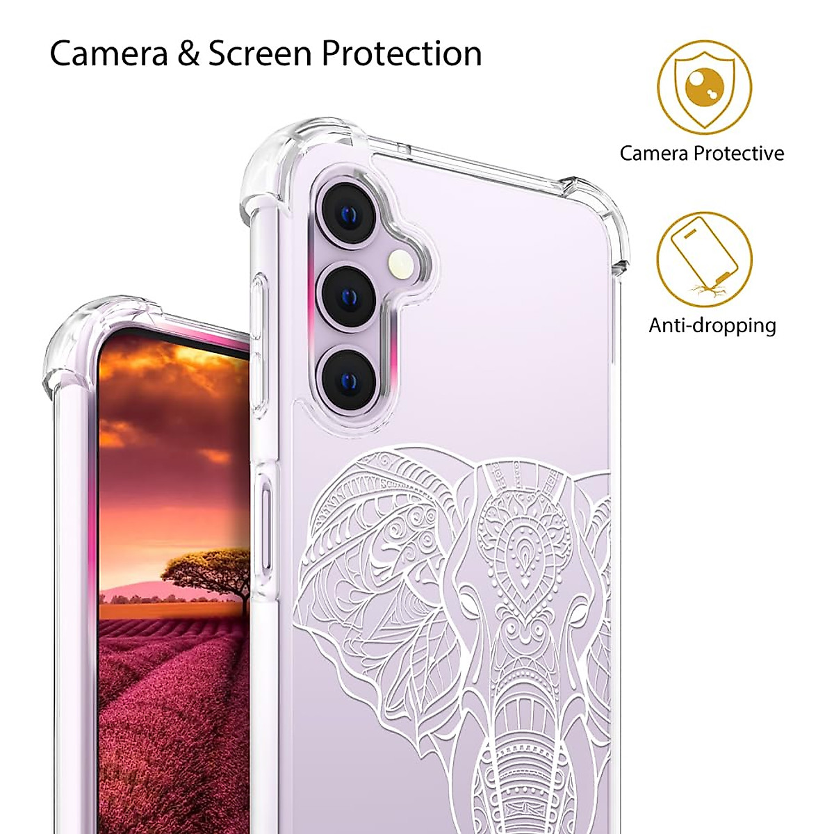 Topgraph Compatible with Samsung Galaxy S23 Plus Case Cute Clear for Women Girls, S23+ Designer Transparent Phone Cover Design (Beautiful Elephant Line Art)