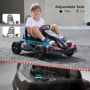 ELEMARA Electric Go Kart for Kids, 12V 2WD Battery Powered Ride On Cars with Parent Remote Control for Boys Girls,Vehicle Toy Gift with Adjustable Seat,Safety Belt,USB Port,Horn,Black