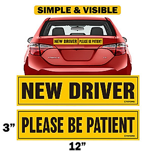 TOTOMO New Driver Magnet for Car Sign – Large 12”x3” Magnetic Reflective Vehicle Safety for Student Rookie Learner Drivers Removable Bumper Sticker Please Be Patient