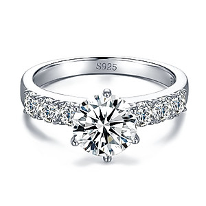 Atylyk Total 3.2cttw Center 2CT Moissanite Engagement Ring Wedding Promise Gold-plating Sterling Silver Rings for Women,Size 6.5