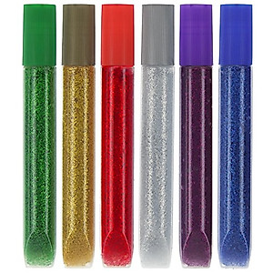 Emraw Non Toxic Glitter Glue 15 ml Pens in Bright Colors: Purple, Silver, Green, Gold, Blue & Red for Gluing, Drawing, Writing & Outlining (6 Pack)