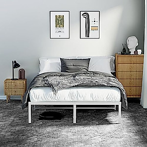 LUSIMO 14 Inch Full Bed Frame with Storage Heavy Duty Tall Metal Platform Bed Frame with Steel Slats No Box Spring Needed Noise Free Anti Slip White