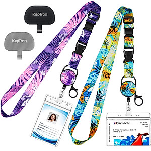 Cruise Lanyards, 2 Pack Adjustable Lanyard with Retractable Badge Key Reel, Phone Tether Tab and Waterproof ID Badge Holder for All Cruises Key Cards (Style A)