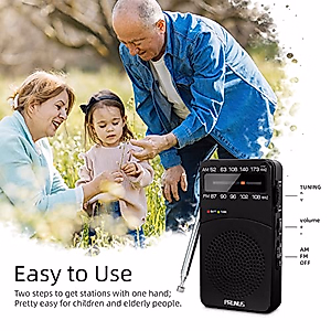 PRUNUS J-166 Portable Radio AM FM, Battery Operated Radio with Tuning Light, Back Clip, Excellent Reception for Indoor & Outdoor & Emergency Radio, AM FM Radio Portable, Transistor Radio