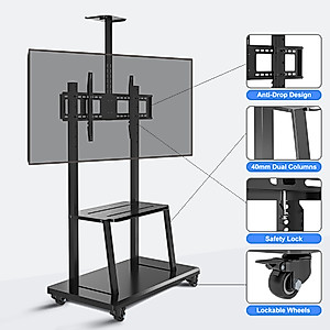 XINLEI Rolling TV Stand with Wheels Heavy Duty Mobile TV Cart for Most 40-100 Inch Flat/Curved Screens, Portable TV Floor Stand with Shelf Large Base, Max VESA 900x600, up to 330 lbs