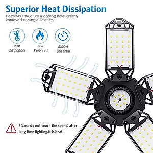 New Upgraded LED Garage Light, 6500K Ultra Bright 128 LED Shop Light with 5 Adjustable Panels, 120W LED Deformable Garage Ceiling Lights with E26 & E27 Screw Socket, for Garage, Workshop,2 Pack