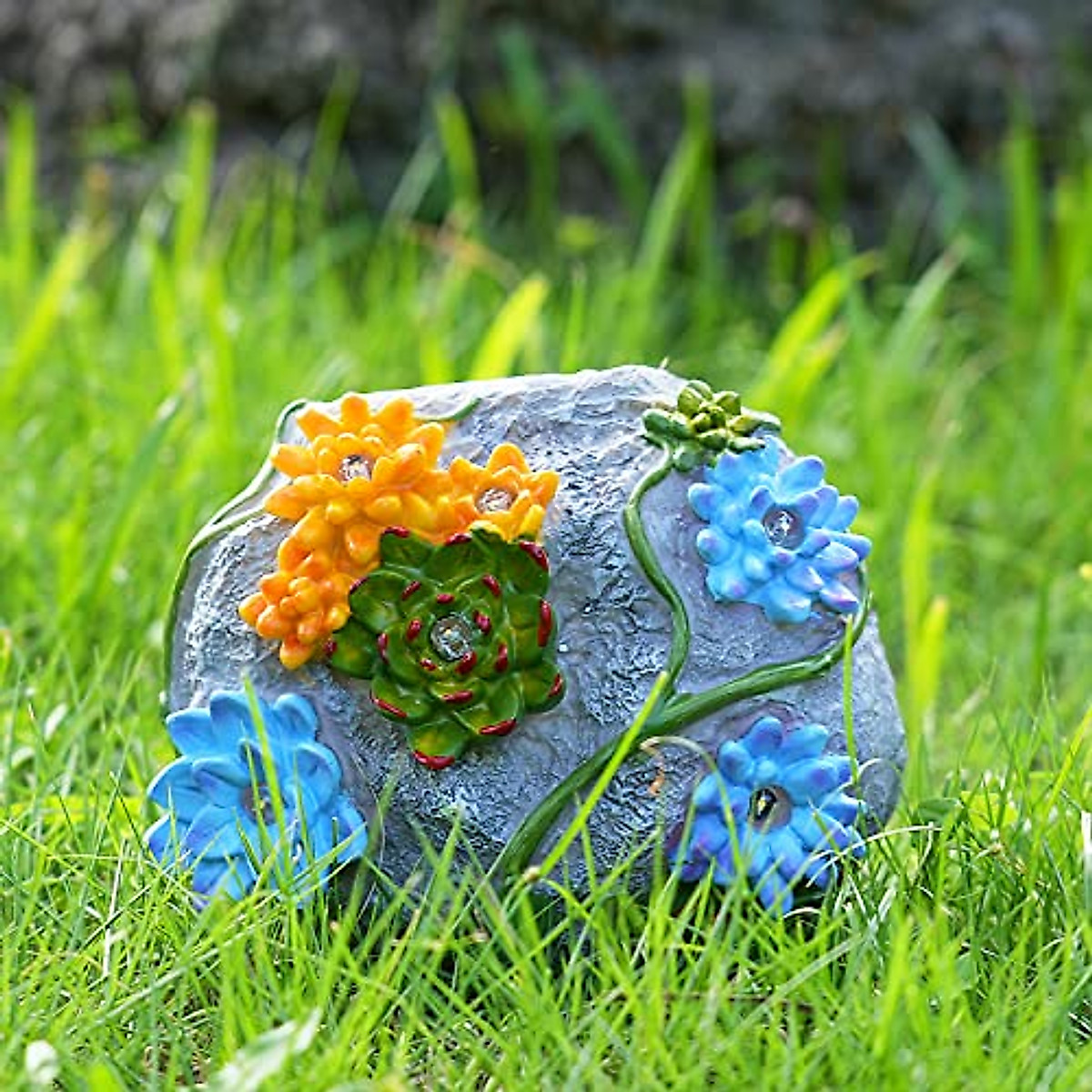 YNGSAYC-POR Solar-Garden-Statue-Outdoor-Decor - Figurine with Succulent and 7 LED Lights,Garden Memorial Stones,Outside Decoration for Patio Yard Porch Lawn Ornaments Gardening Gift