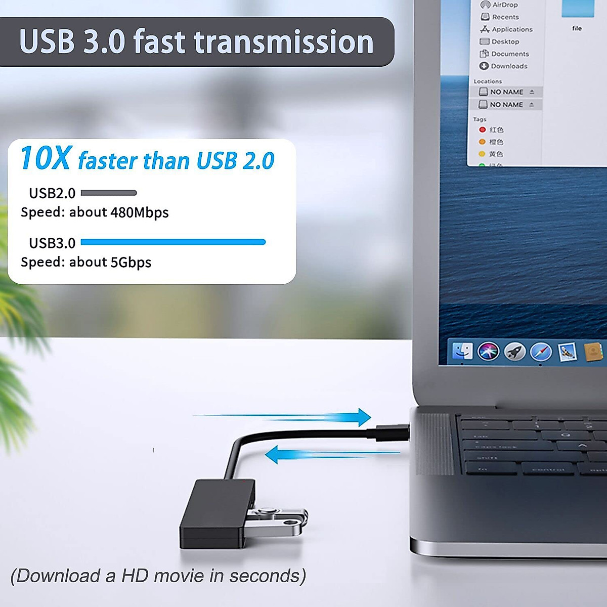 USB Hub, AKWOR 4-Port USB 3.0 Hub USB Splitter USB Expander for Laptop, Xbox, Flash Drive, HDD, Console, Printer, Camera,Keyborad, Mouse-3.3FT