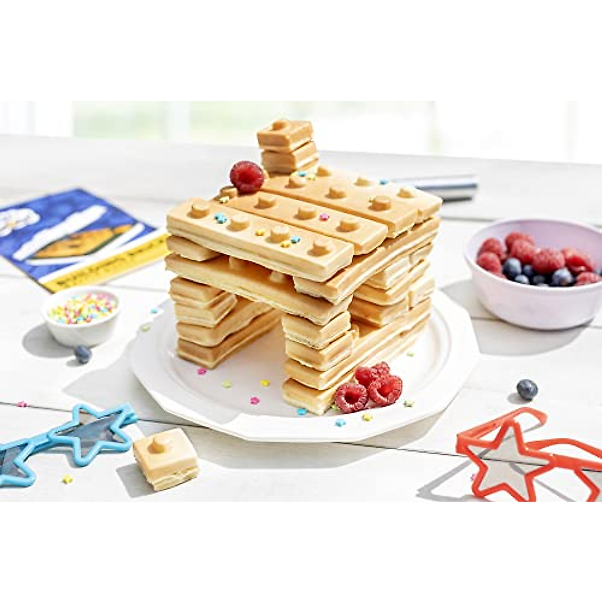 Building Brick Electric Waffle Maker- Cook Fun, Buildable Waffles, Pancakes in Minutes - Build Houses, Cars & More Out of Stackable Waffles- Bite Sized Easy to Hold, Nonstick Iron, Kids Breakfast Gift