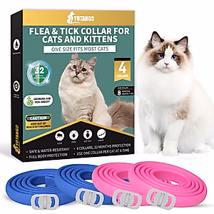 4 Pack Flea Collar for Cats, 32 Months Flea and Tick Prevention for Cats, Waterproof Cat Flea Collar, Natural Cat Flea and Tick Treatment, Adjustable Flea and Tick Collar for Cats Kittens(Blue&Pink)