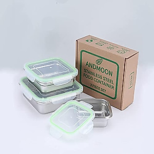 ANDMOON Stainless Steel Food Storage Containers with Lids Lunch Containers LeakProof Set of 3 (400ml,750ml,1200ml)-Friendly Stackable Bento Box - Lunch Box, Snack Boxes for People, Kitchen Storage
