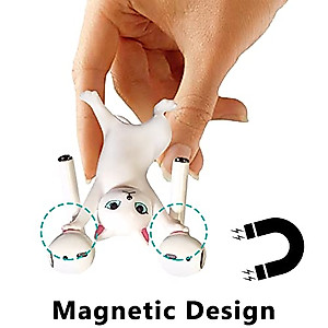 Cute Stuff Home Decor Fun Kitty Decoration for Desk Shelf Magnetic Dance Cat Airpod Holder Headphone Earbuds Holder for Apple AirPods 1& 2 3 Pro, Unique Birthday Bday Gifts Ideas (White)