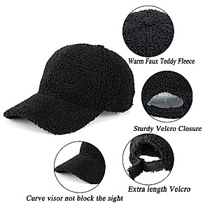 Warm-Winter-Fuzzy-Baseball-Caps-Women-Men-Fluffy-Teddy-Fleece Faux-Lamb-Wool-Basellball-Hat Black