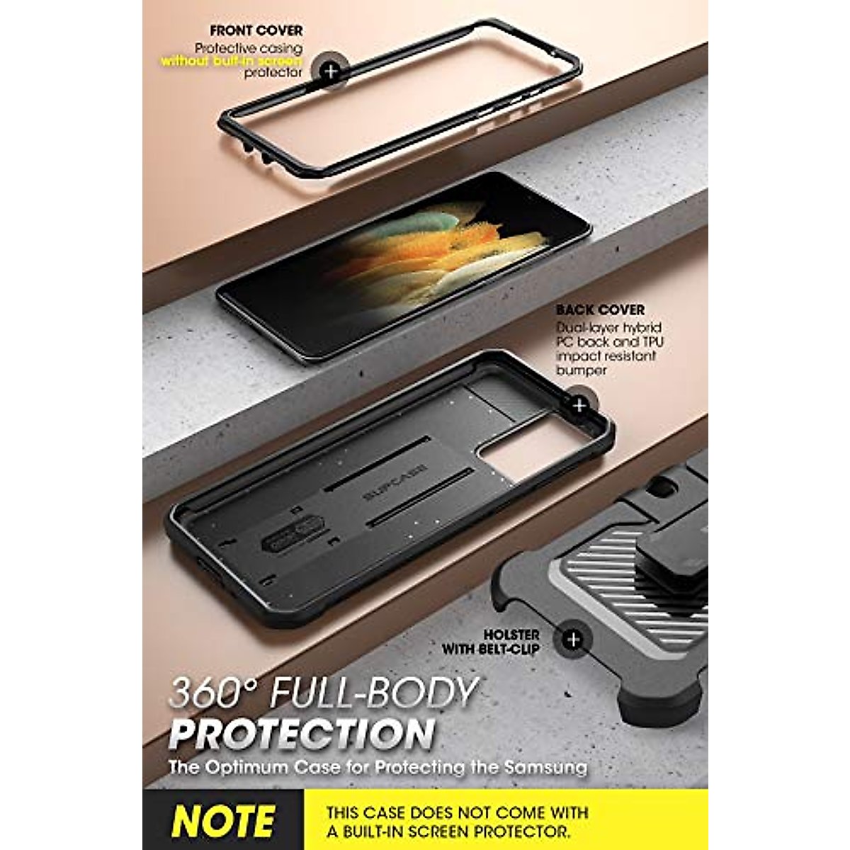 SUPCASE UBPro Series Case for Galaxy S21+ Plus 5G (2021 Release), Full-Body Dual Layer Rugged Holster & Kickstand Case Without Built-in Screen Protector (Black)