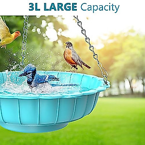 Fnydvis Hanging Bird Bath, Birdbath Bowl Hanging Bird Feeder Tray for Outdoor Garden, Patio, Backyard, Large Capacity, Gift for Bird Lovers (Blue)