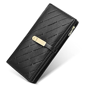 CornerLife Womens Slim Wallet Bifold with Letter Print Credit Card Holder with Zipper Pocket PU Leather Wallets for Women with Snap Closure (Black)