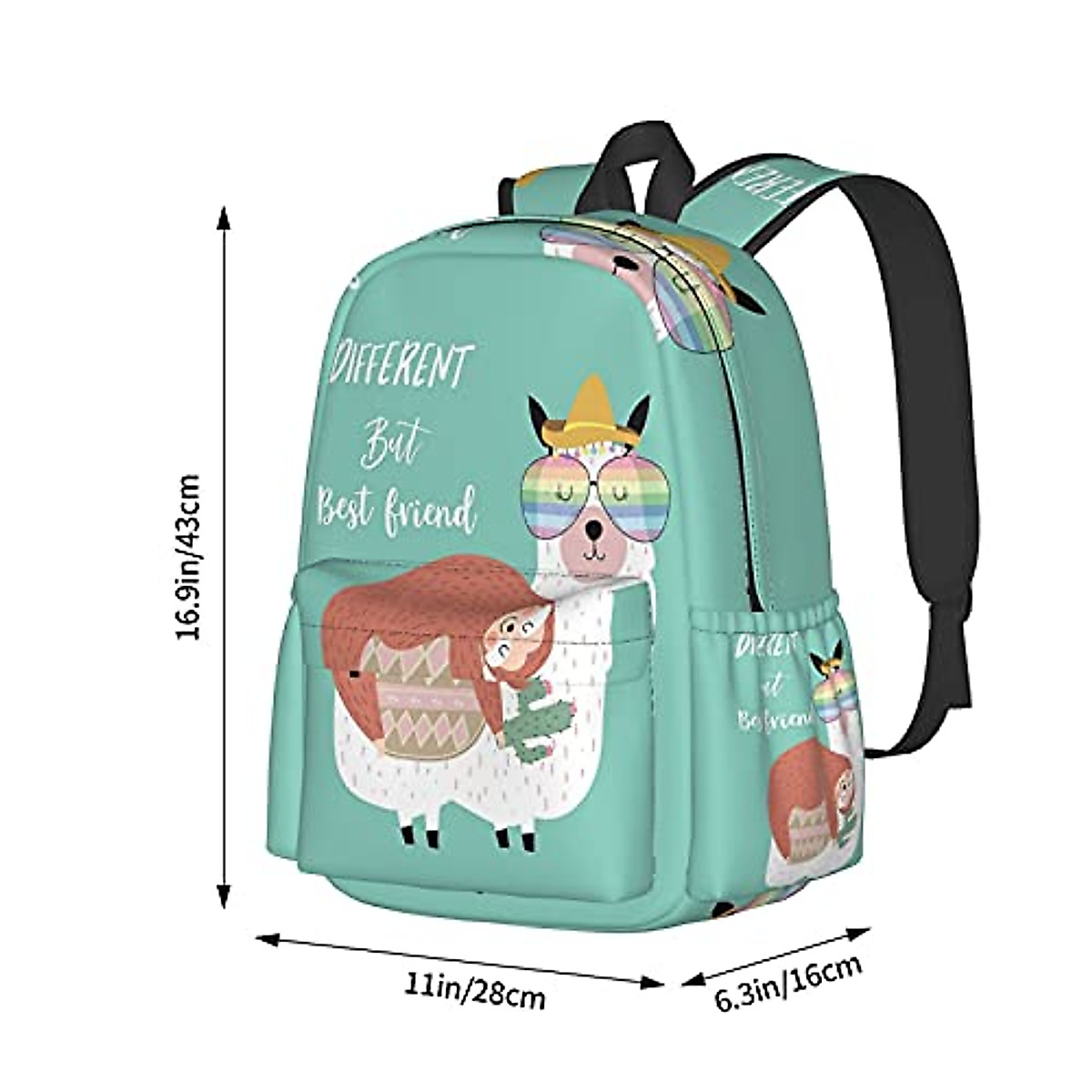 KiuLoam 17 Inch Backpack Cute Sloth Llama Friends Mint Green Laptop Backpack Shoulder Bag School Bookbag Casual Daypack