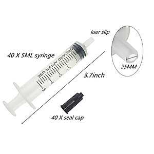 40 Pack 5ML Plastic Syringe Luer Slip with Cap, Great for Measuring, Refilling Watering and Pets Feeding(Not-sterile) (5ML)