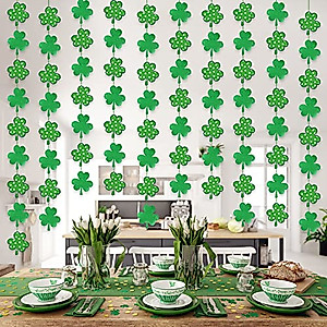 4 Pack St. Patrick's Day Garland 13ft Glitter Shamrock Hanging Garland Double Sided Green Lucky Clover Banner Spring Irish Streamer Saint Patrick's Day Decorations Hanging Ornaments Party Supplies