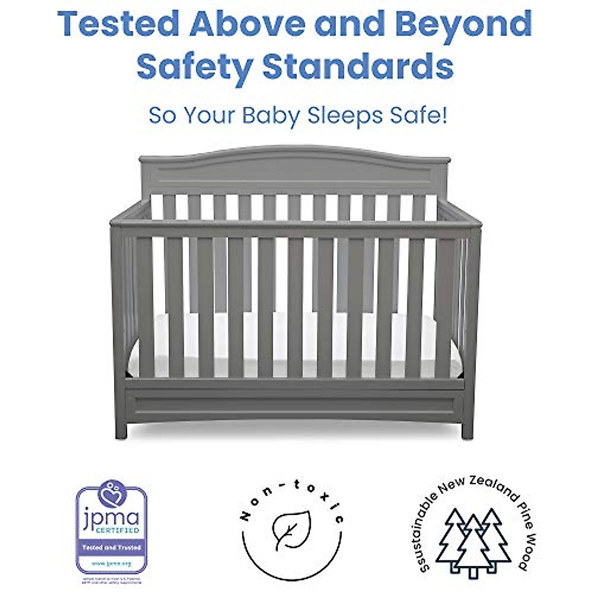 Delta Children Emery 4-in-1 Crib, Grey with Twinkle Stars Crib & Toddler Mattress