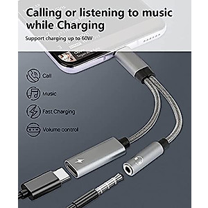 Samsung Galaxy S23 Headphone Adapter, USB C to AUX Mic Jack with PD 60W Fast Charging for Stereo, Earphones, Compatible with iPhone 15/15Pro/15Pro Max, Samsung Galaxy S23/S22/S21, Google Pixel 7/6