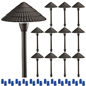 LEONLITE 12-Pack LED Low Voltage Landscape Lights, 3W Cast-Aluminum 12-24V Pathway Lights, 5000K Daylight Waterproof Path Lights, ETL Listed Landscape Lighting Wired for Yard Lawn, Bronze