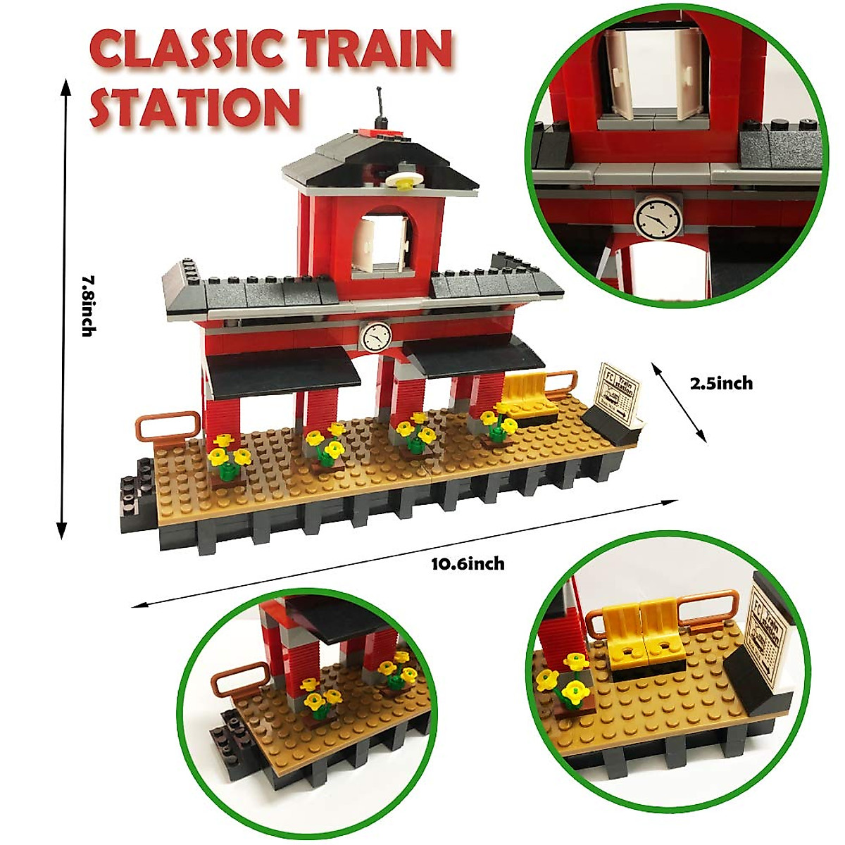 JIMUJIA Building Blocks Toys 583 Pieces Classic Train Set with Station Construction Brick Education Learning Toys for Kids 6+ Birthday for Boys and Girls Train Combination