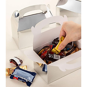 Juvale Party Treat Boxes - 24-Pack Silver Metallic Foil Gable Gift Boxes for Party Favors, Small Goodie Candy Boxes for Wedding, Birthday, Silver, 6.2 x 3.6 x 3.4 Inches