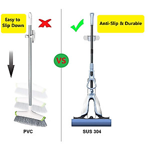 Mokife Mop Broom Holder Wall Mounted Heavy Duty, 4 Pack Stainless Steel Self Adhesive Tools Storage Organizers for Utility Room, Kitchen, Bathroom, Garage, Laundry, Garden and Office