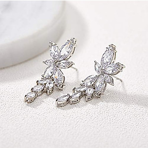 SWEETV Marquise Cubic Zirconia Bridal Earrings, Elegant Wedding Earrings for Brides Bridesmaids, Crystal Formal Drop Earrings for Women Jewelry Gifts (Silver)
