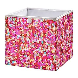 Kigai Abstract Red Confetti Cube Storage Bin 11x11x11 In, Large Organizer Collapsible Storage Basket for Shelves, Closet, Storage Room