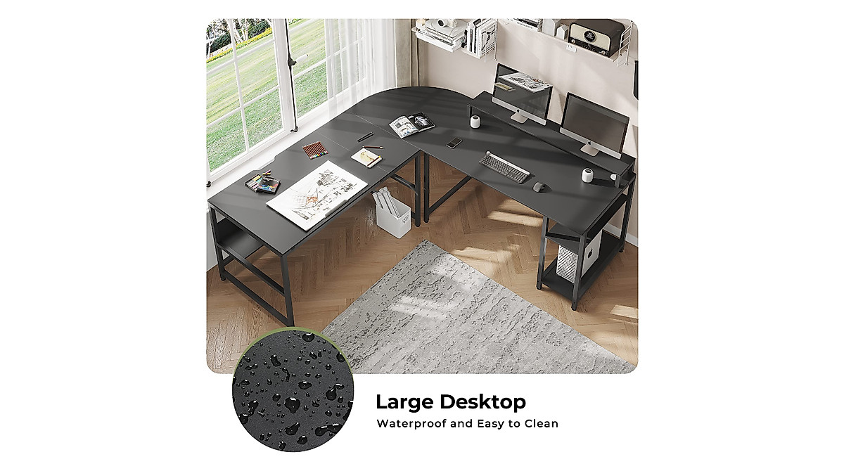 SEDETA L Shaped Computer Desk with Hutch, Drafting Drawing Table for ...