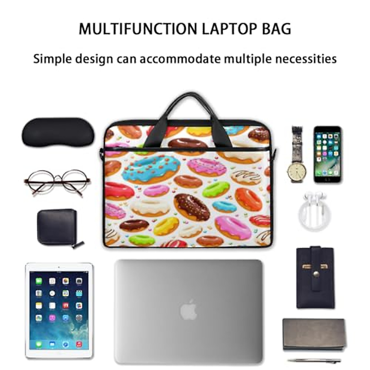 Donut Laptop Computer Bag Waterproof Shoulder Messenger Bag 13-15 inch Durable Laptop Tote Bag with Shoulder Strap Handle Lightweight Crossbody Briefcase