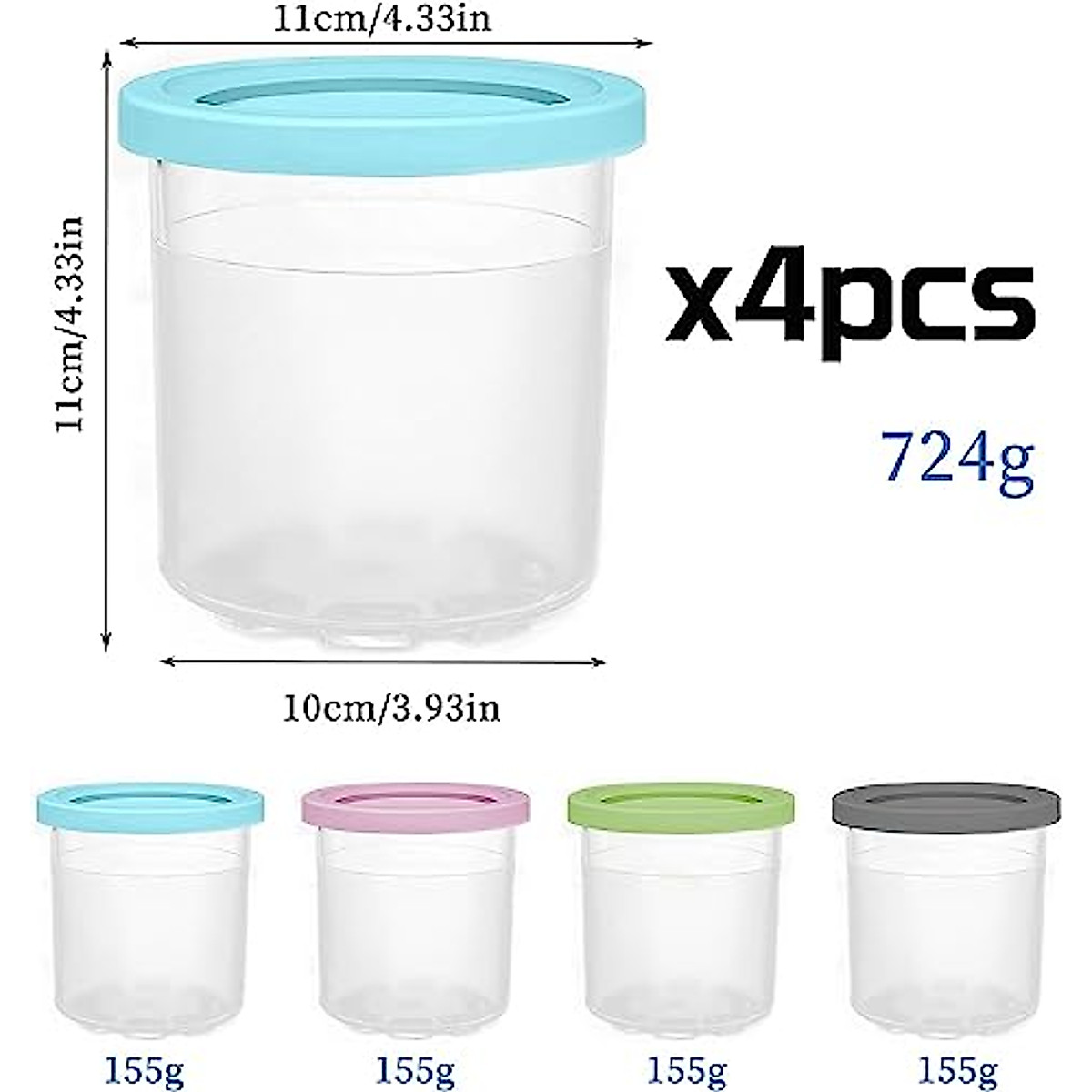 Aebitsry Containers Replacement for Ninja Creami Pints and Lids - 4 Pack, 16oz Cup Compatible with NC301 NC300 NC299AMZ Series Ice Cream Maker, BPA Free Dishwasher Safe Leak Proof, Pink/Green/Grey/Blue