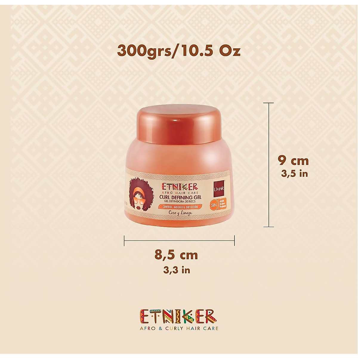 ETNIKER Curl Defining Gel | Afro-textured, Curly & Wavy hair | Control, Sculpting & Definition | Coconut & Flaxseed | NO alcohol, NO parabens, NO residue | by L’MAR | Size: 10.5 oz (300g)
