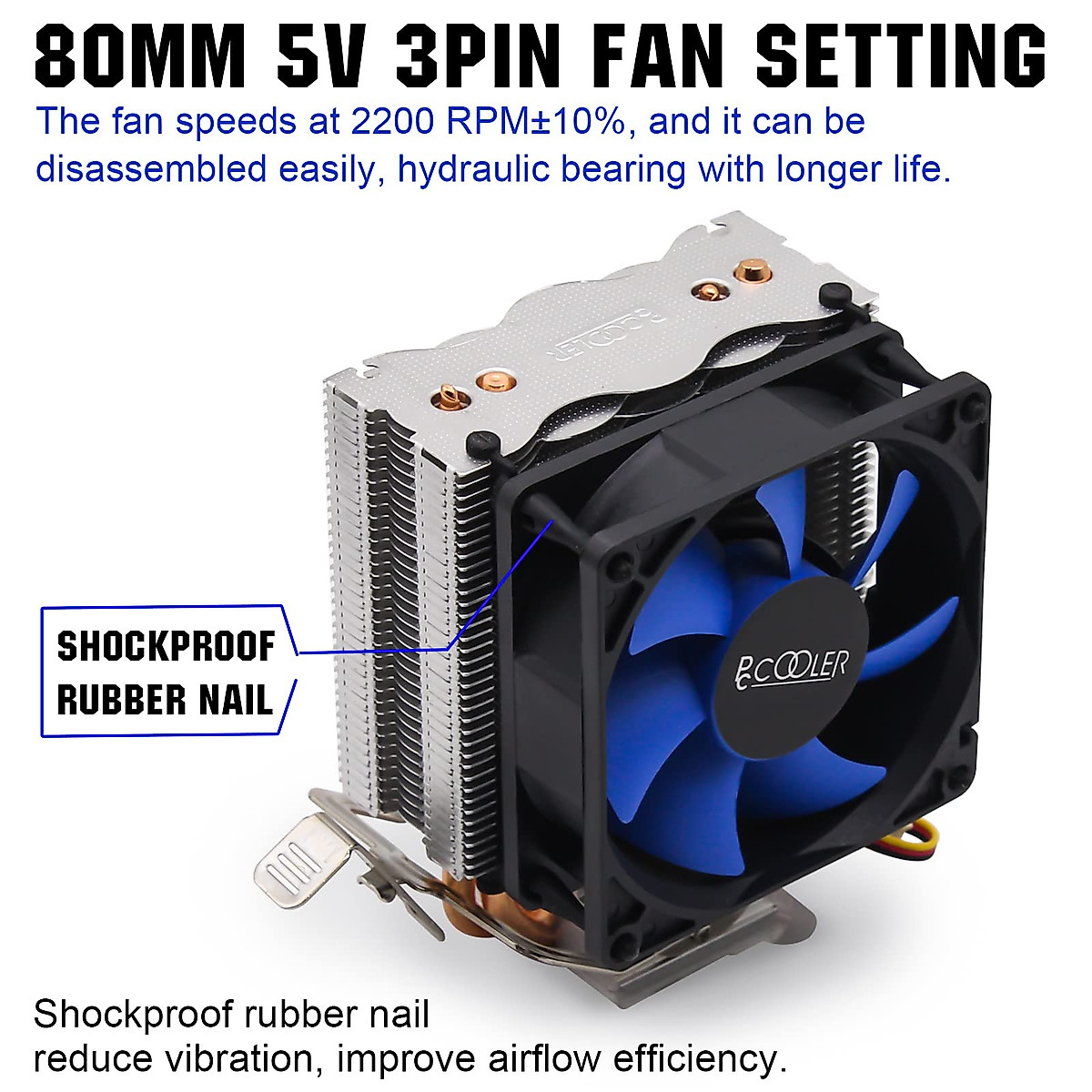 Pccooler S83 CPU Cooler - Mini CPU Heatsink - TDP 95w - Single Tower and Support Dual Fans - Anti-Oxidation Protective Layer - 80mm Silent Fan Suitable for Mini PC Case - Wide Compatibility
