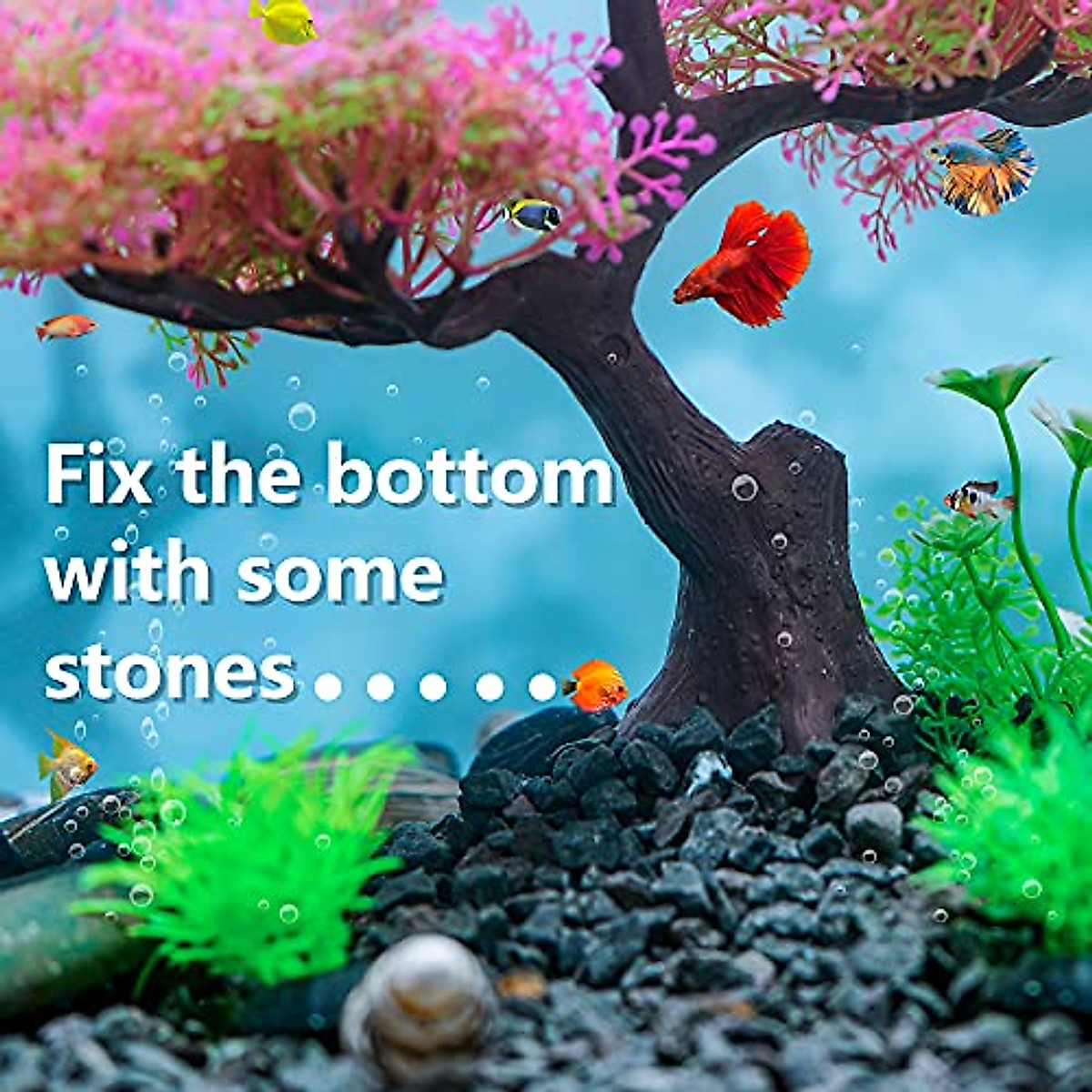 Ameliade Aquarium Artificial Plastic Plants Decoration, Pink Cherry Blossom Tree & Grass Aquarium Decor Set, Goldfish Betta Fish Tank Decorations Hides Accessories （Pink