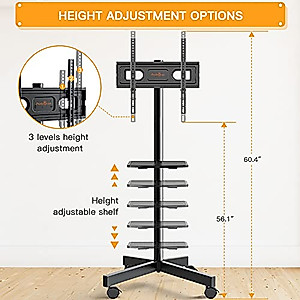 Mobile TV Cart on Wheels for 23 to 60-inch LED Flat Screen/Curved TVs Tilting TV Stand with Height Adjustable Shelf Max VESA 400x400mm Rolling Floor TV Trolley Holds up to 88lbs