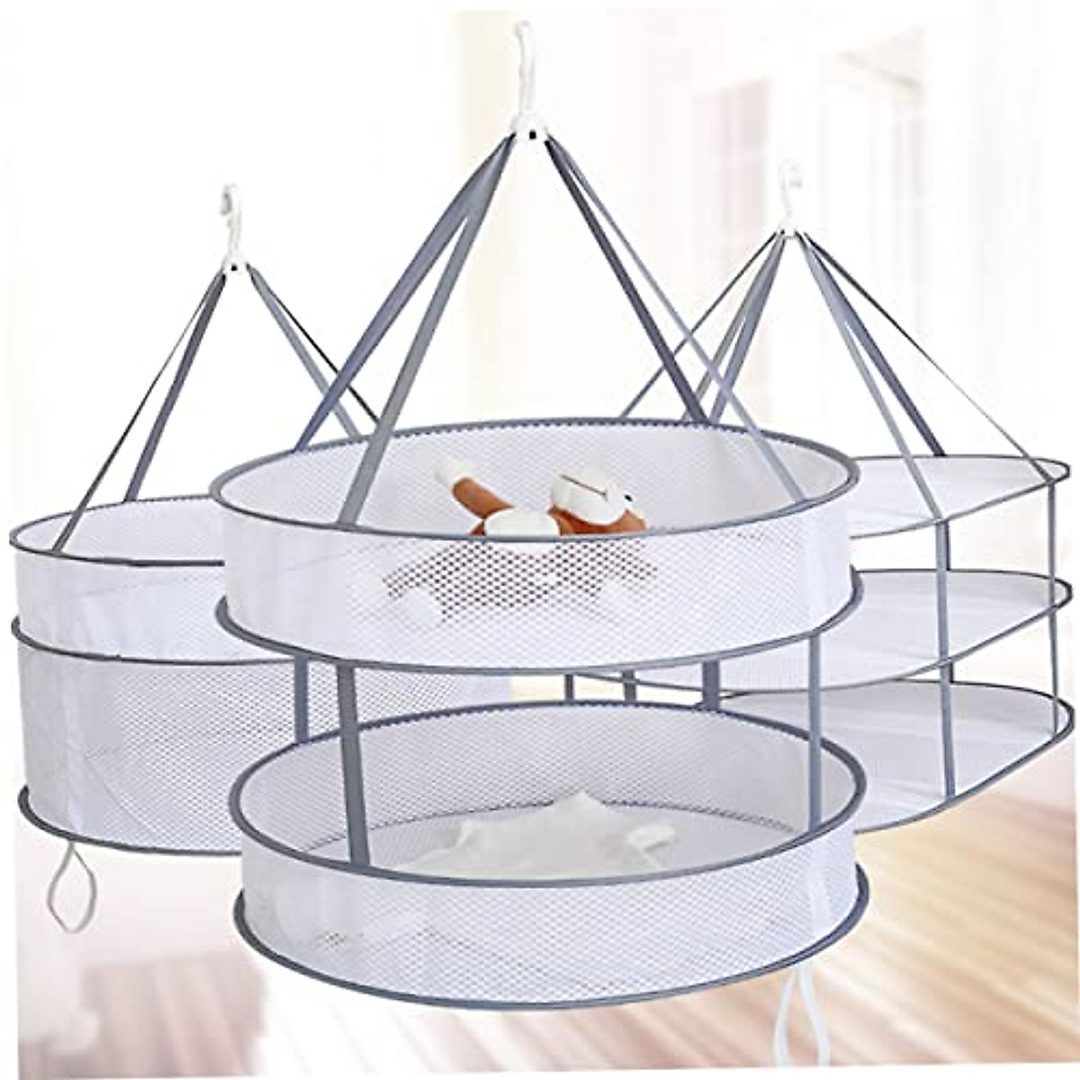Zerodeko 3pcs Double Clothes Basket Collapsible Laundry Drying Rack Grey Towels Foldable Laundry Rack Drying Rack net Sweater mesh Clothes Hanging Dryer Clothes Drying mesh net Laundry Bag