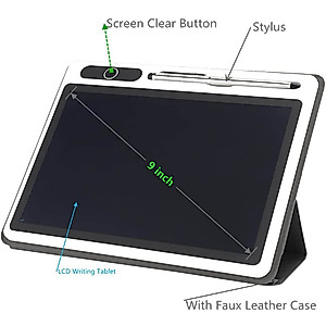 9-Inch Electronic Notepad LCD Tablet Drawing Pad Business Supplies Low Power Consumption for Daily Notes and Work Memos(Red (with Leather case))