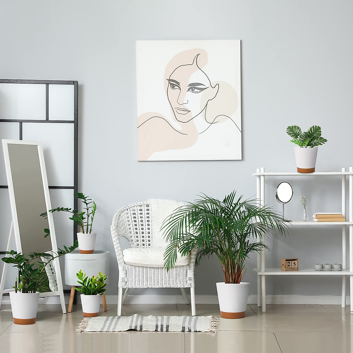 Whonline 6 Pack Self Watering Pots for Indoor Plants 8/7/6.5/6/5.5/5 Inch Plastic Pots with Drainage Hole, Planters White Flower Pots for Outdoor Plants, Flowers, Succulents