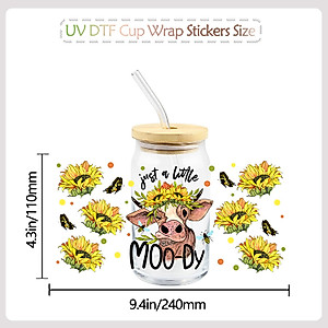 UV DTF Cup Wrap Transfer Stickers for Glass, 9 Sheet Rub on Transfers for Crafting, UV DTF Transfer Waterproof Sticker for 16OZ Libbey Glass Cups Furniture Craft Wood DIY Crafts (Farmhouse Cow)