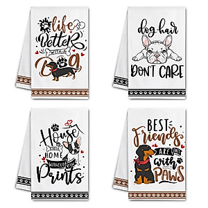 Hexagram Dog Kitchen Towels Set of 4, Dog Lover Gifts Dog Hand Towels for Kitchen Housewarming Farmhouse Kitchen Gifts, Dog Lovers Decor for Women