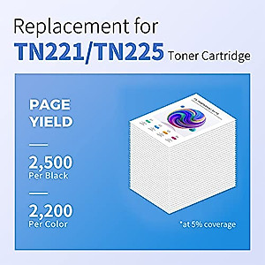 TN-221 TN-225 Combo Pack Compatible Toner Cartridge Replacement for Brother TN221 TN225 for HL-3140CW HL-3170CDW HL-3180 MFC-9130CW MFC-9330CDW Printer(Black, Cyan, Magenta, Yellow)