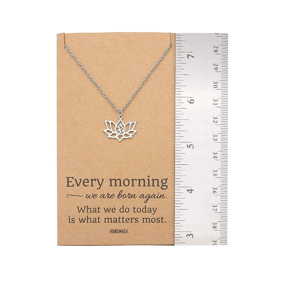 quan jewelry Yoga Lotus Flower Pendant Necklace with Om Symbol, Happy Birthday Gifts Ideas for Mom, Daughter, Women with Inspirational Quote on Gift Card (Silver Tone)